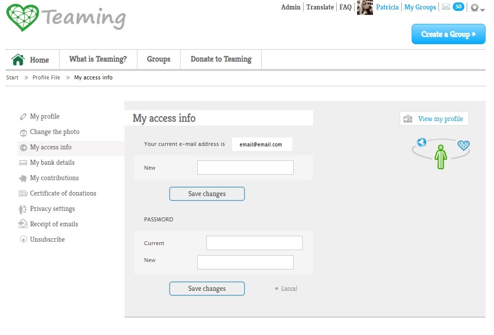 How can I change my email address? - FAQ - Teaming